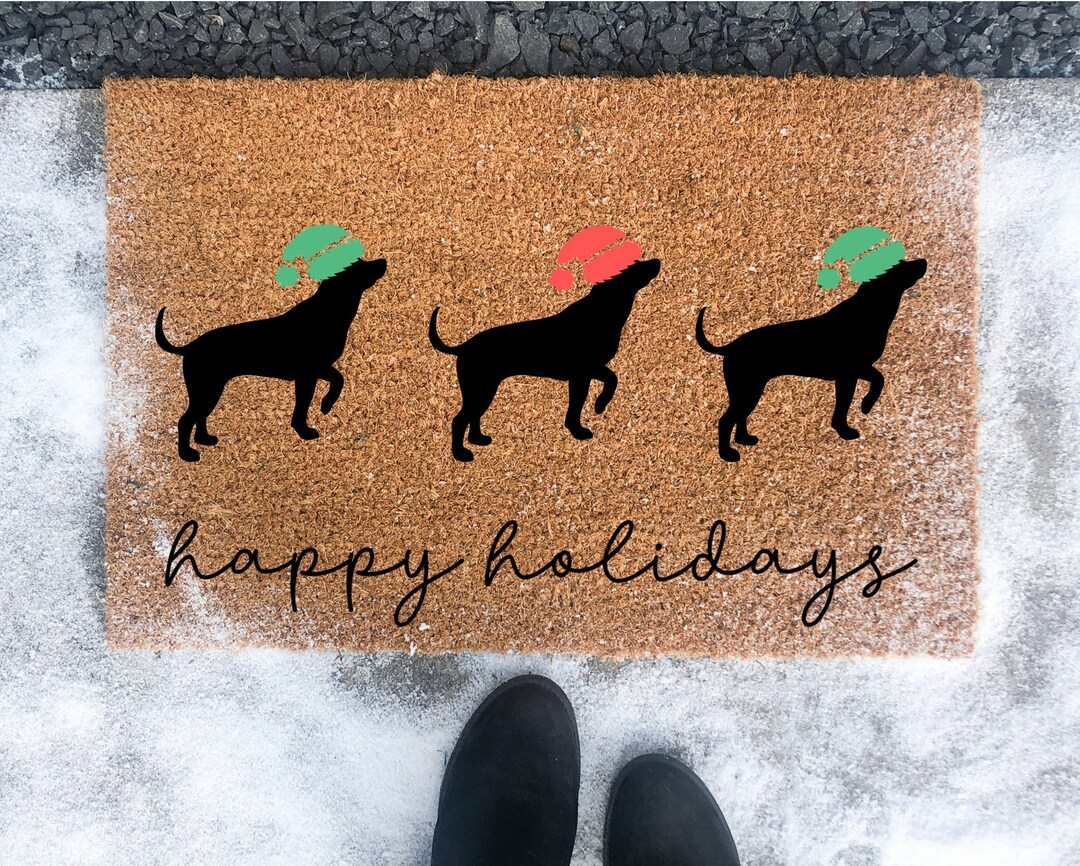Dog Holiday Doormat, Happy Holidays Doormat, Dog Doormat, Home Decor ...