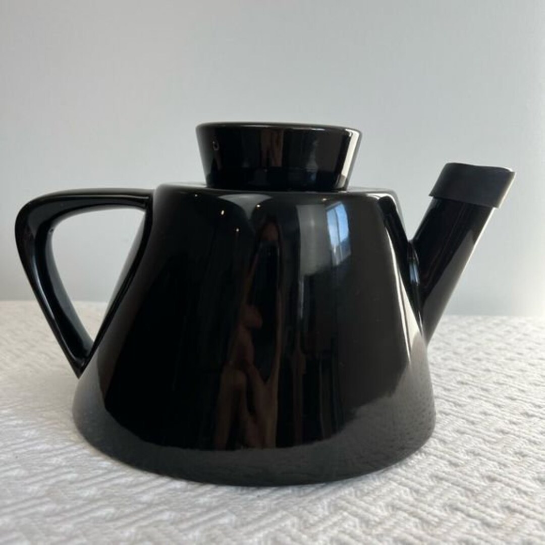 Iconic Early 1990s Ikea Varme Teapot Heavy Stoneware Jet Black Art Deco ...