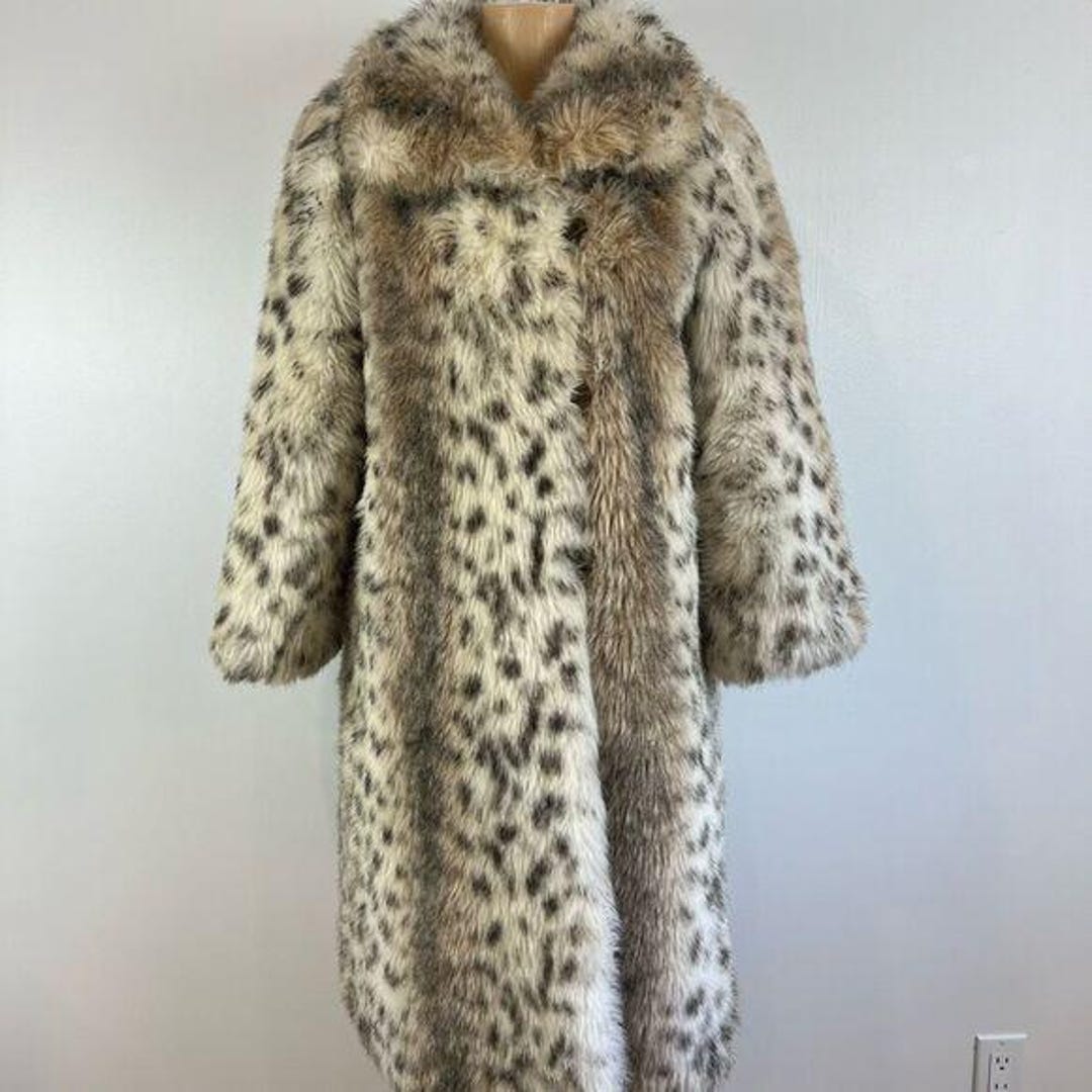 Sirbain Vintage Snow Lynx Bobcat Leopard Faux Fur 60s Medium Teddy Coat ...