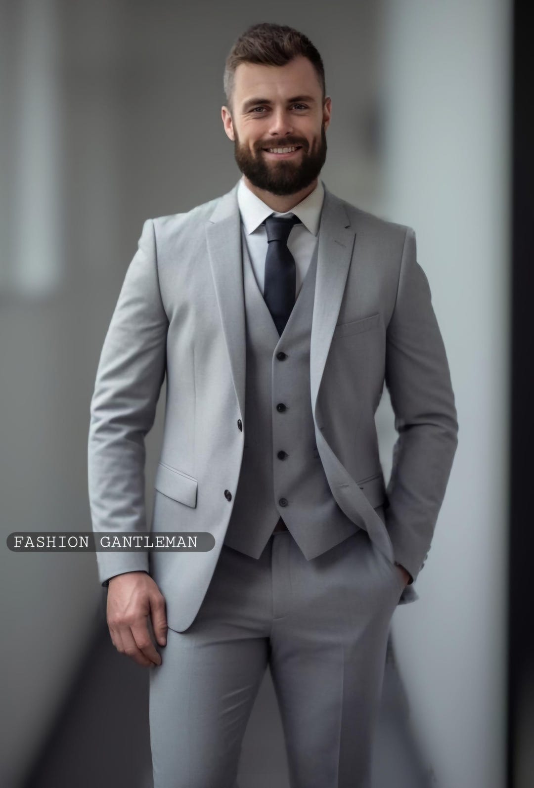 Grey Colour Three Piece Slim Fit Suit for Men, Groom and Groomsmen Suit ...