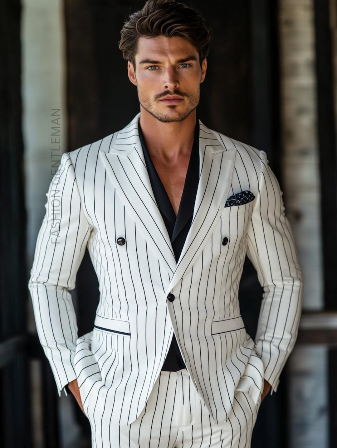 Two Piece Slim Fit White and Black Lining Suit for Men, Groom and ...
