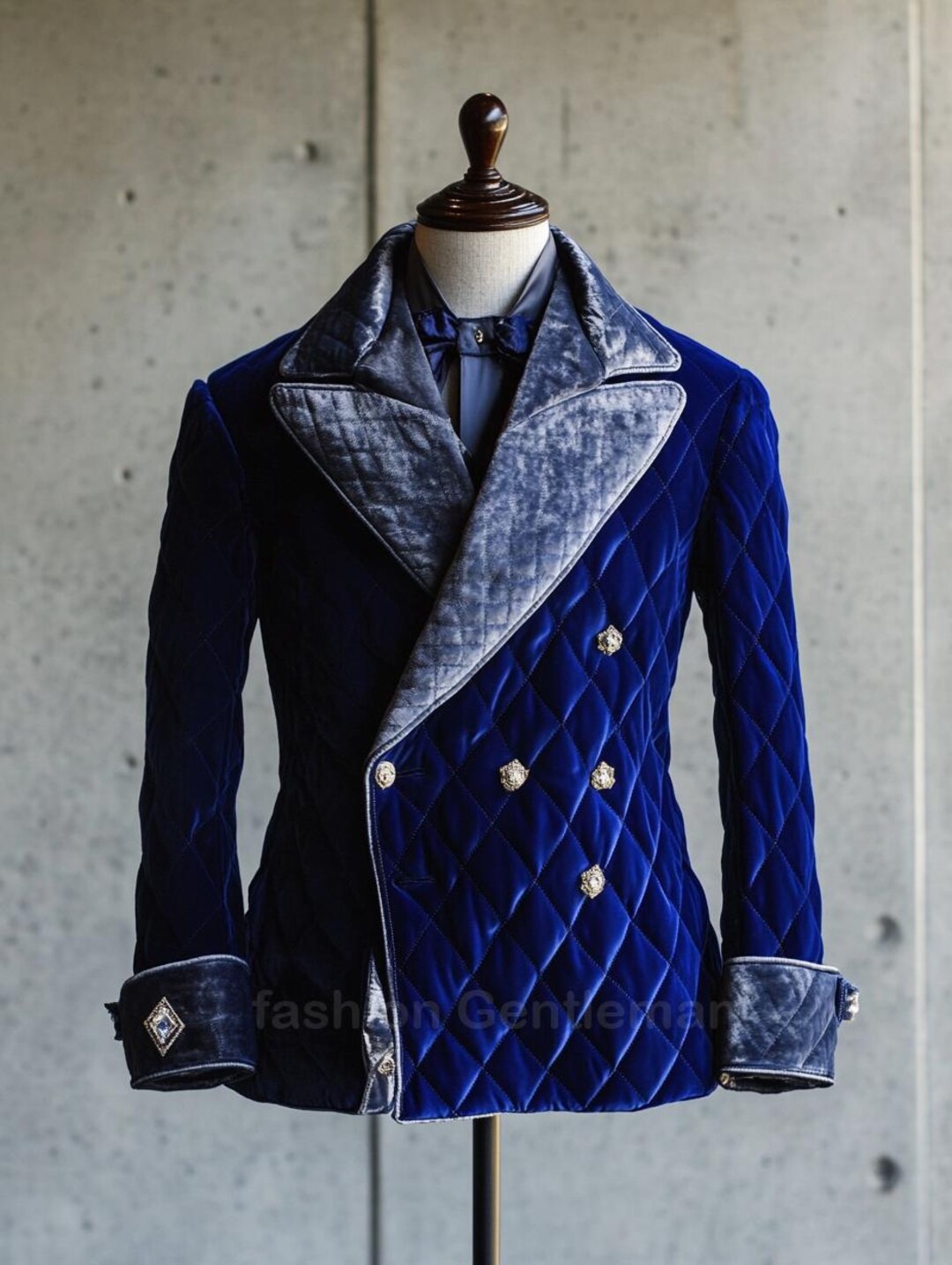 Christmas Mens Velvet Blue Smoking Robes-black Velvet Lapel and Cuffs ...