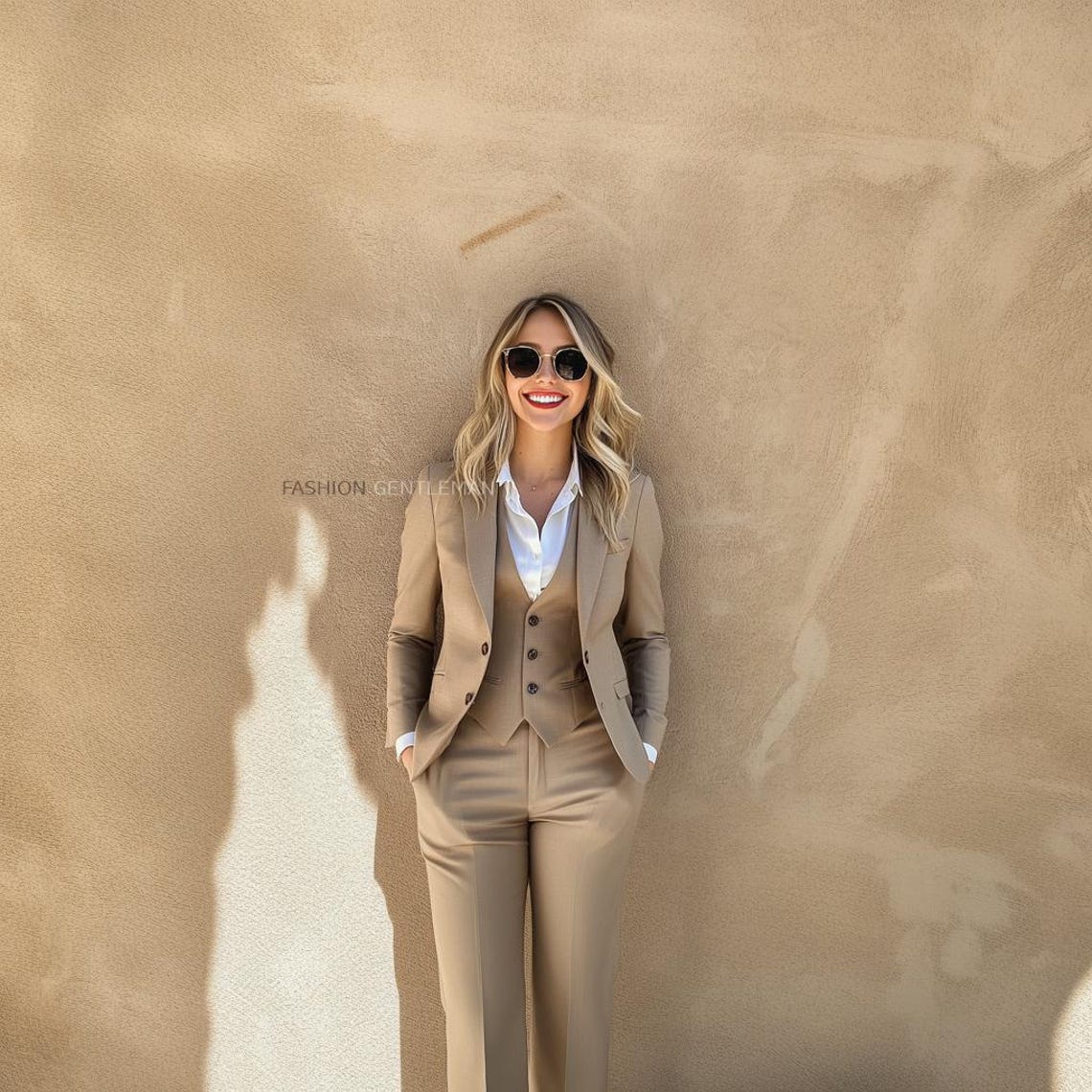 Beige 3 Piece Suit for Women: Slim Fit Tailored Suit - Etsy