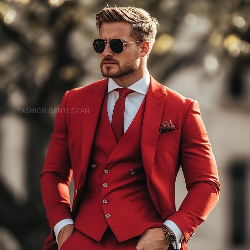 Classic Three Piece Red Men’s Suit, Three Piece,slim Fit,classic Wear ...