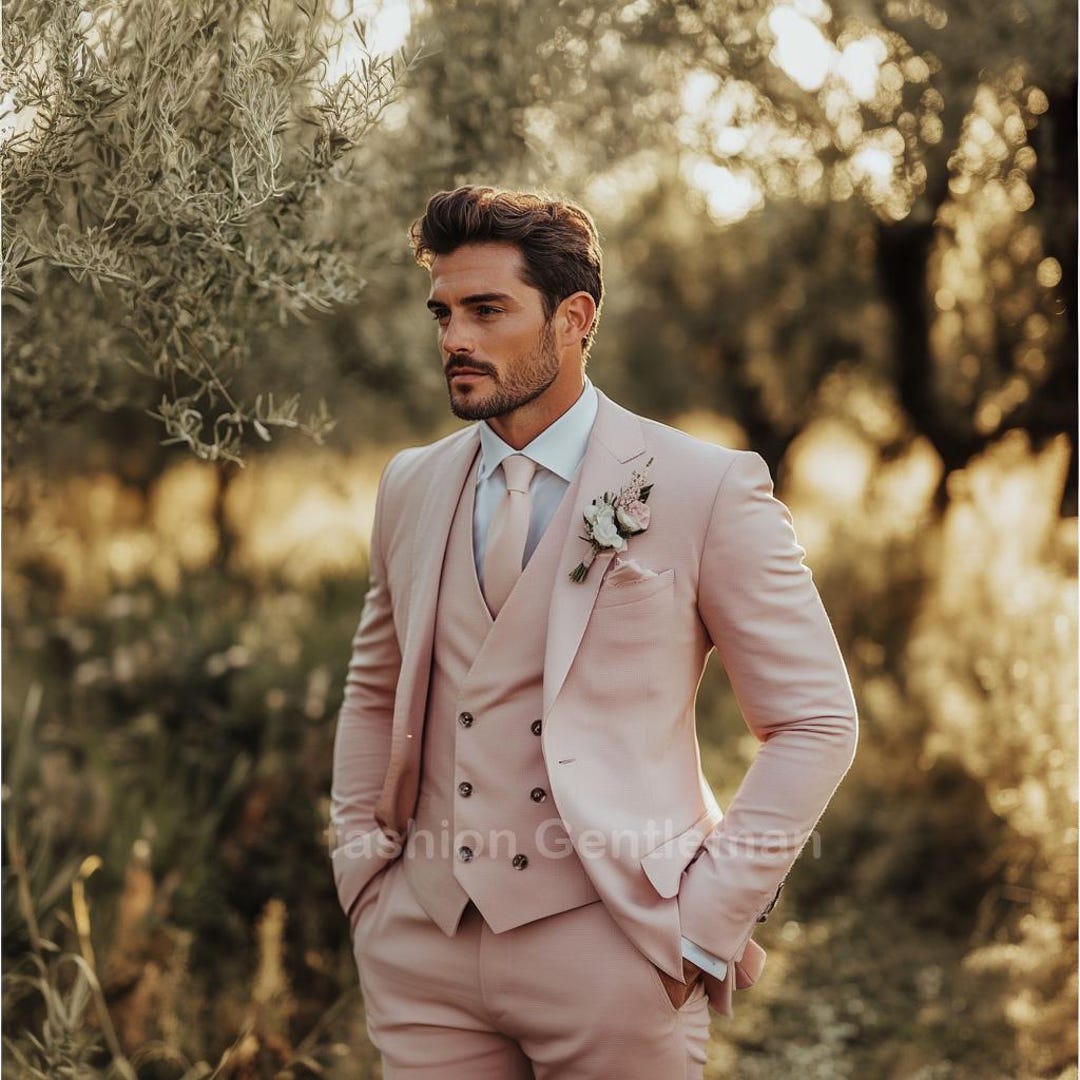Light Pink Three Piece Slim Fit Suit for Men, Groom and Groomsmen Suit ...
