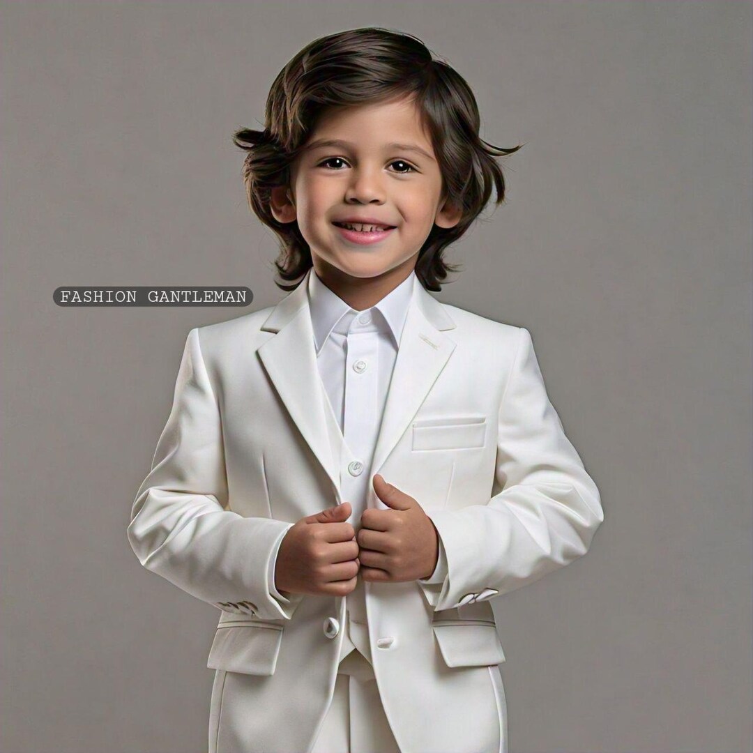 Kids Boy's 4-pieces Slim Fit White Suit Fashion Set Perfect for ...
