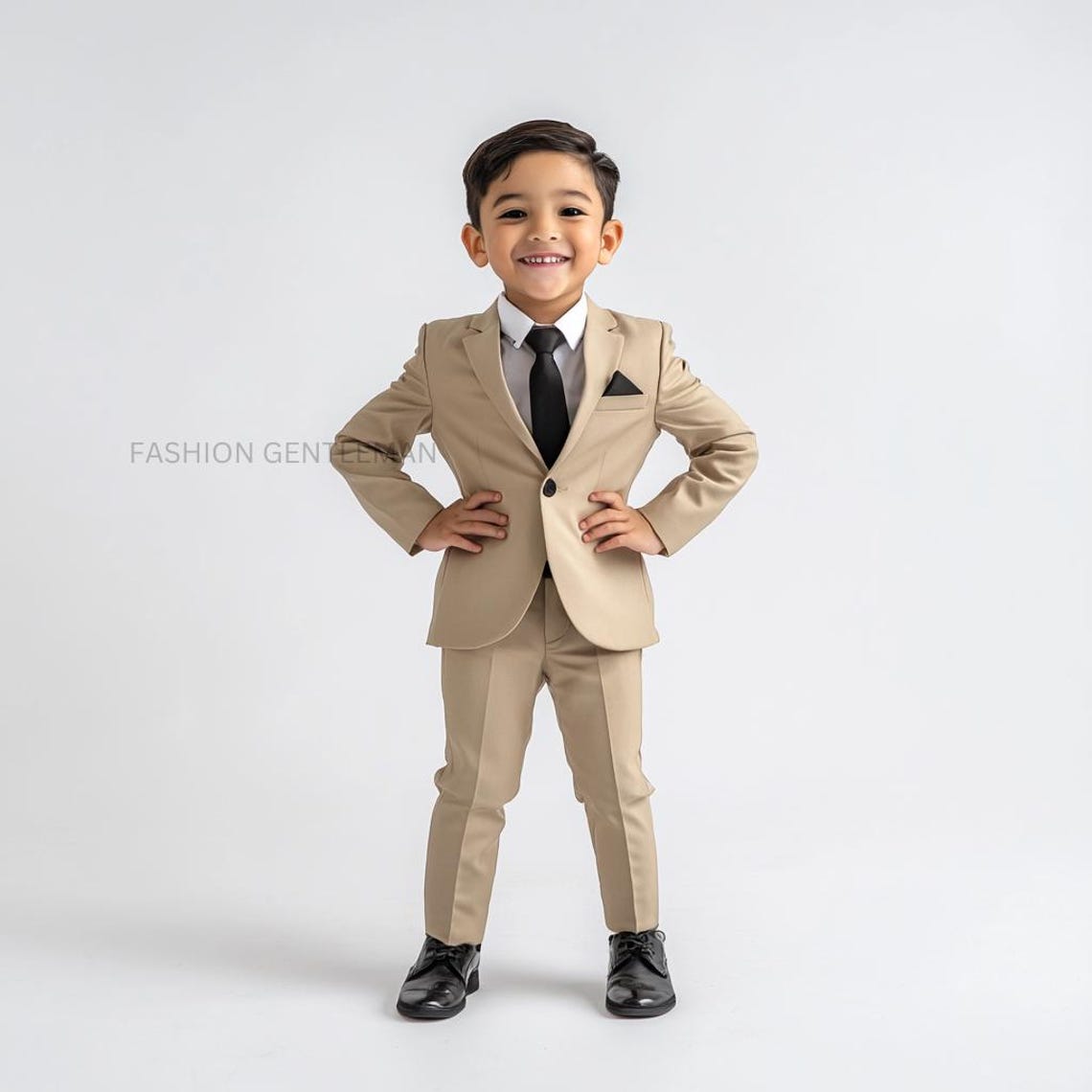Boy's 4-pieces Slim Fit Beige Suit Fashion Set Perfect for Weddings ...