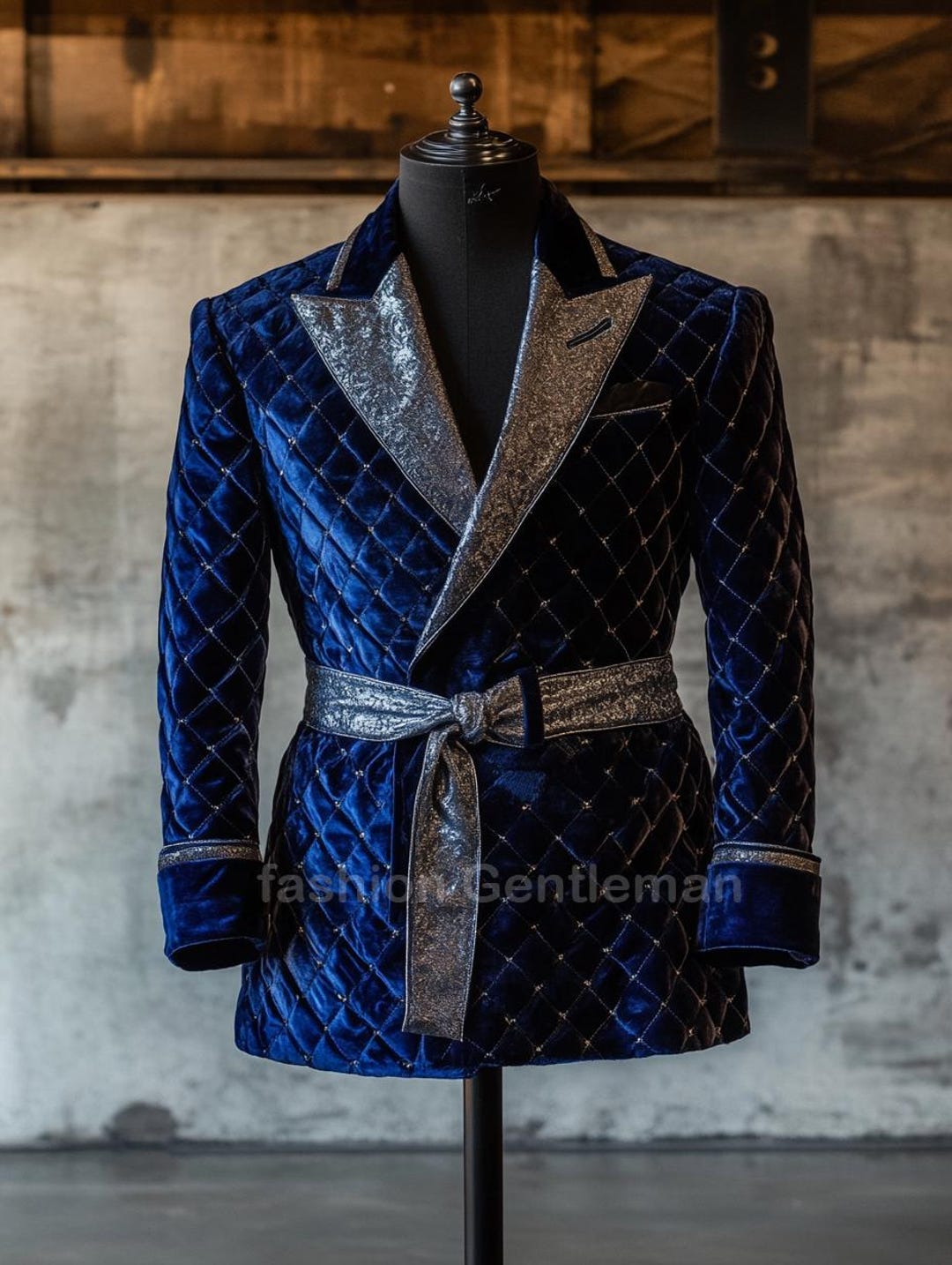 Christmas Mens Velvet Blue Smoking Robes-black Velvet Lapel and Cuffs ...