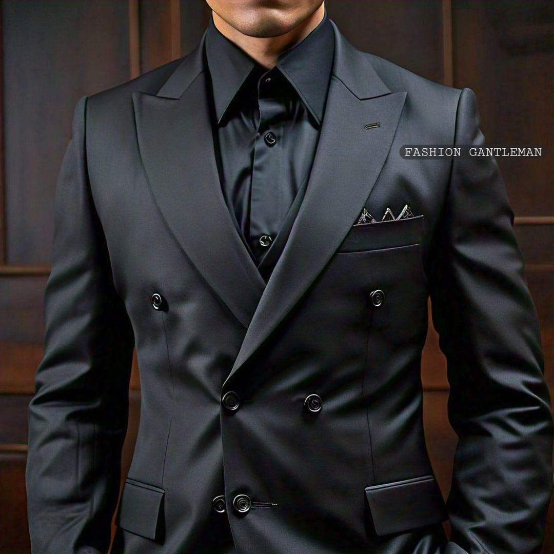 Double Breasted Black Men’s Suit 6 Button Casual, Slim Fit, Classic ...