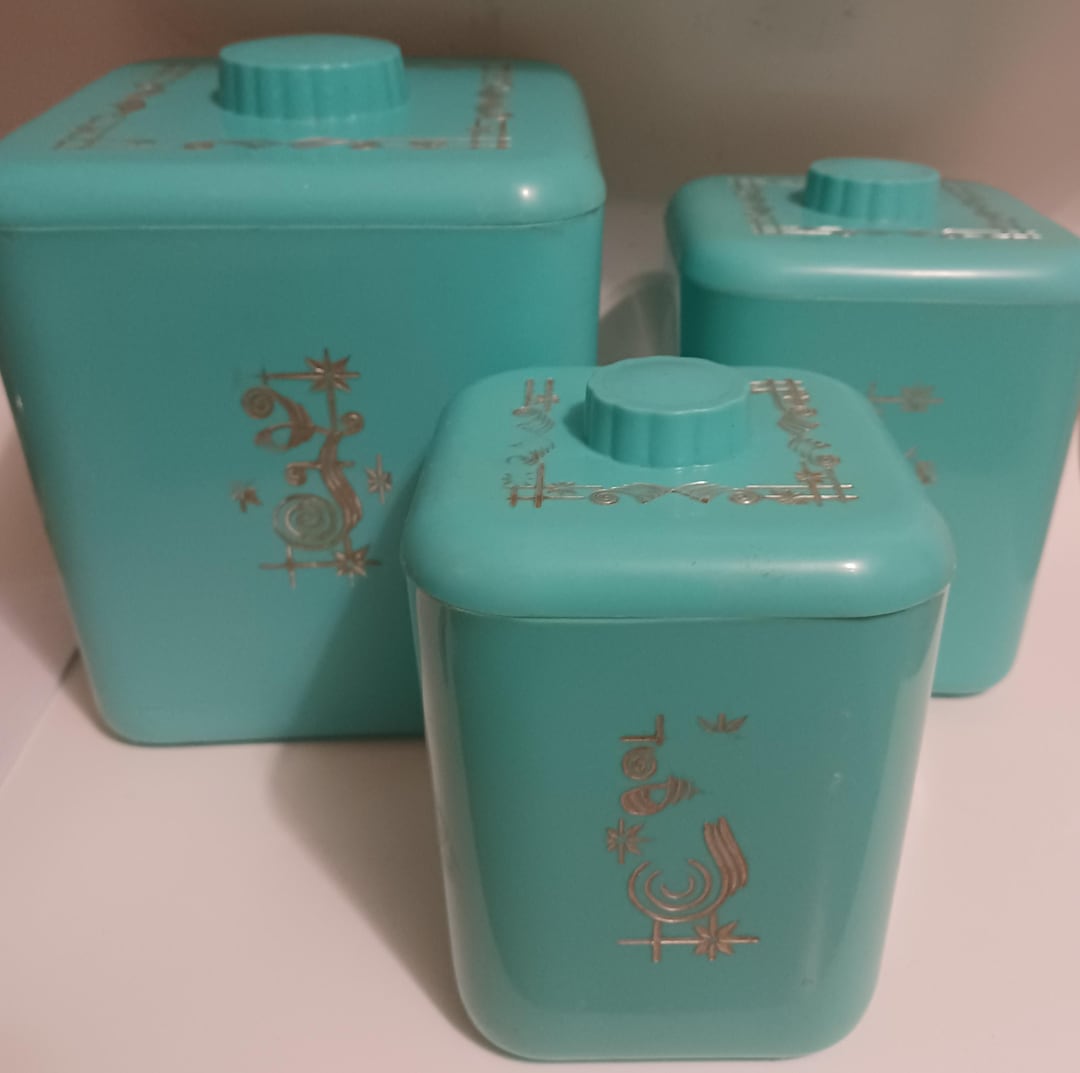 Vintage Aqua Plastic Canisters/1950s/set of 3 Canisters/turquoise ...