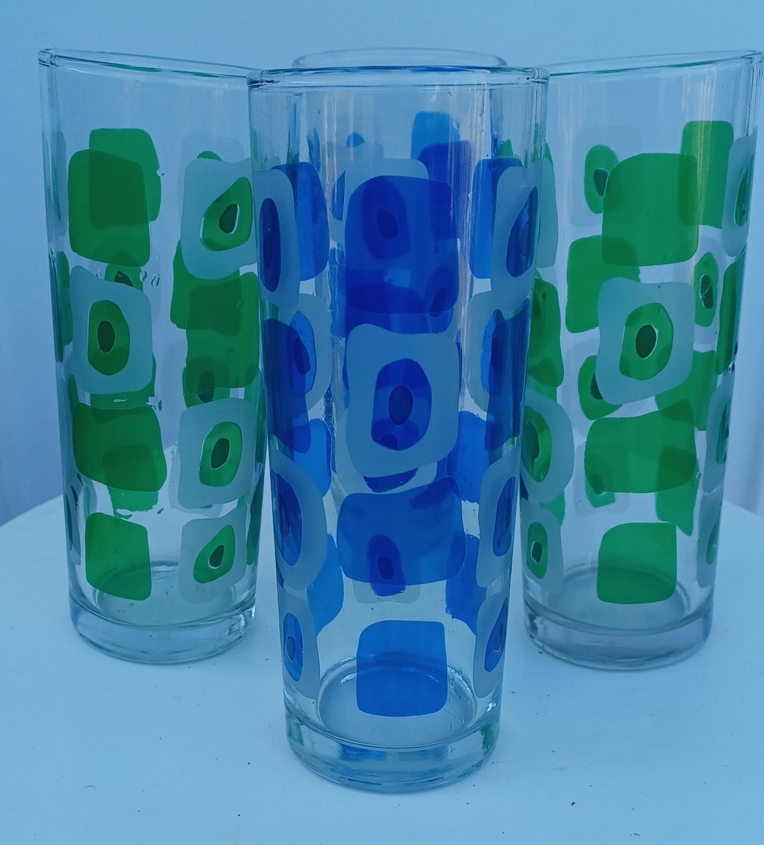 Vintage Cerve Italy Amobea Vodka Glasses Hreen Blue Print Tall Glasses ...