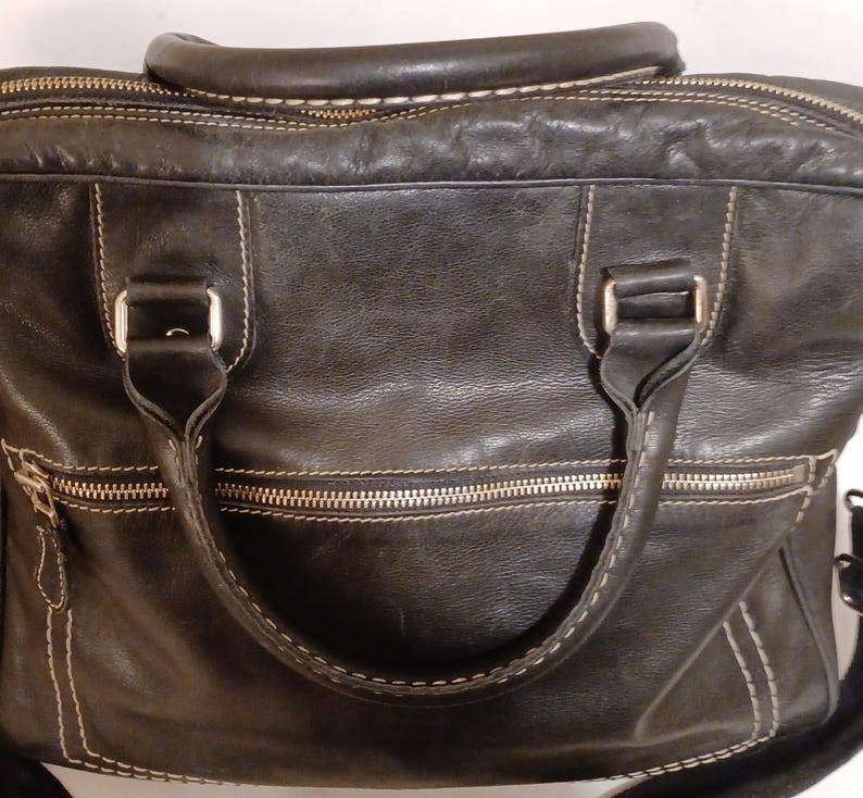 Vintage Large Leather Roots Briefcase Crossbody Bag/1990s/luxurious ...