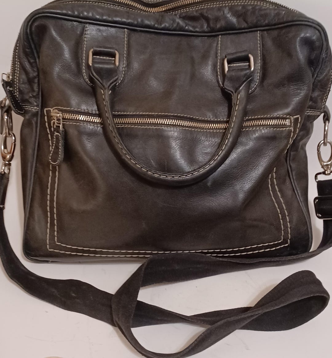 Vintage Large Leather Roots Briefcase Crossbody Bag/1990s/luxurious ...
