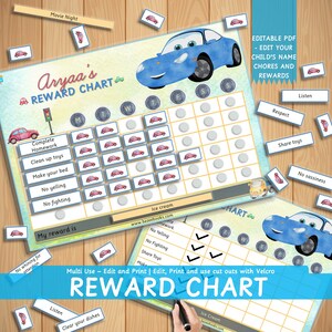 Cars Reward Chart Editable PDF Printable Behavior Chart Blue Red Floral ...