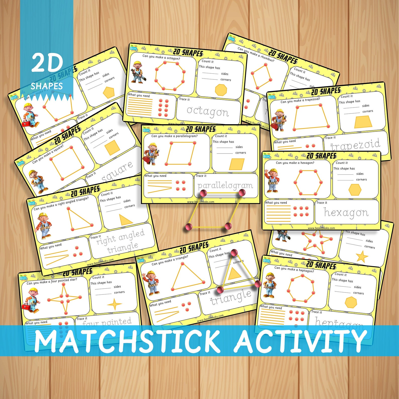 2D Shapes Learning Cards: Matchstick & Playdoh Activity (digital ...