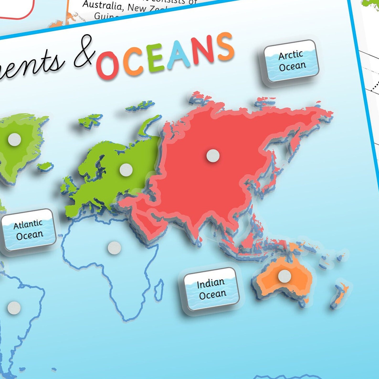 Continents & Oceans Printable Map Learning Mat Social Reading Earth ...