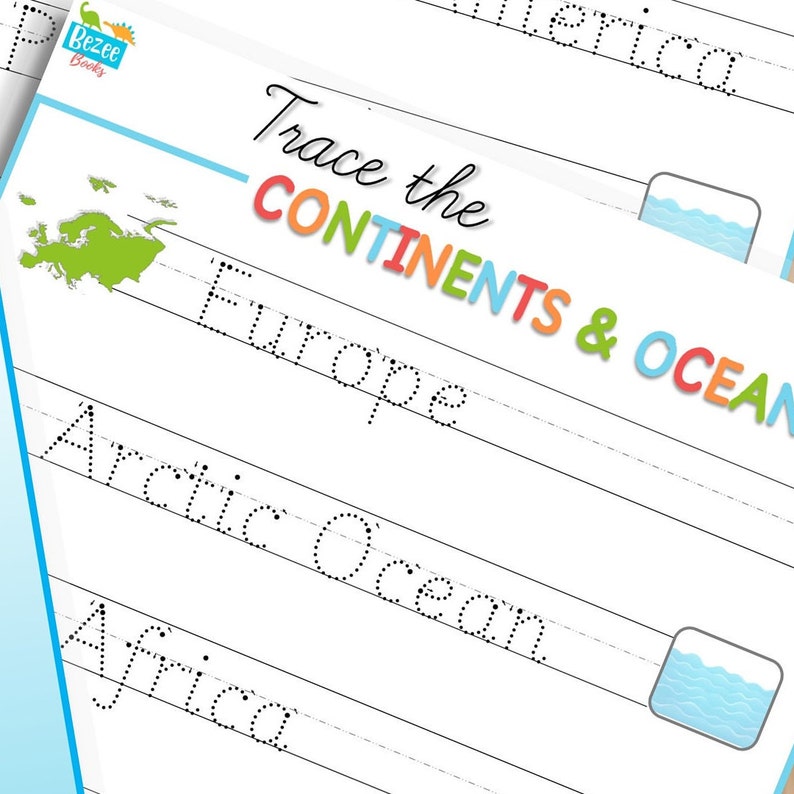Continents & Oceans Printable Map Learning Mat Social Reading | Etsy