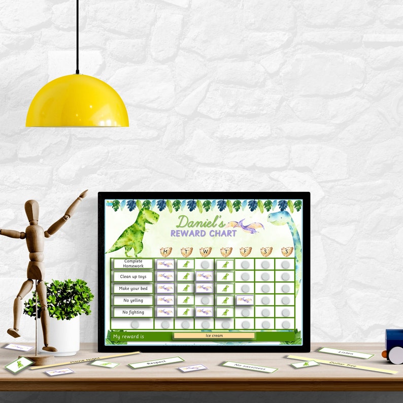 Dino Reward Chart Editable PDF Printable Behavior Chart Green - Etsy Canada