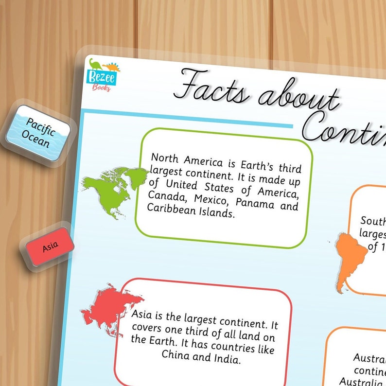 Continents & Oceans Printable Map Learning Mat Social Reading Earth ...