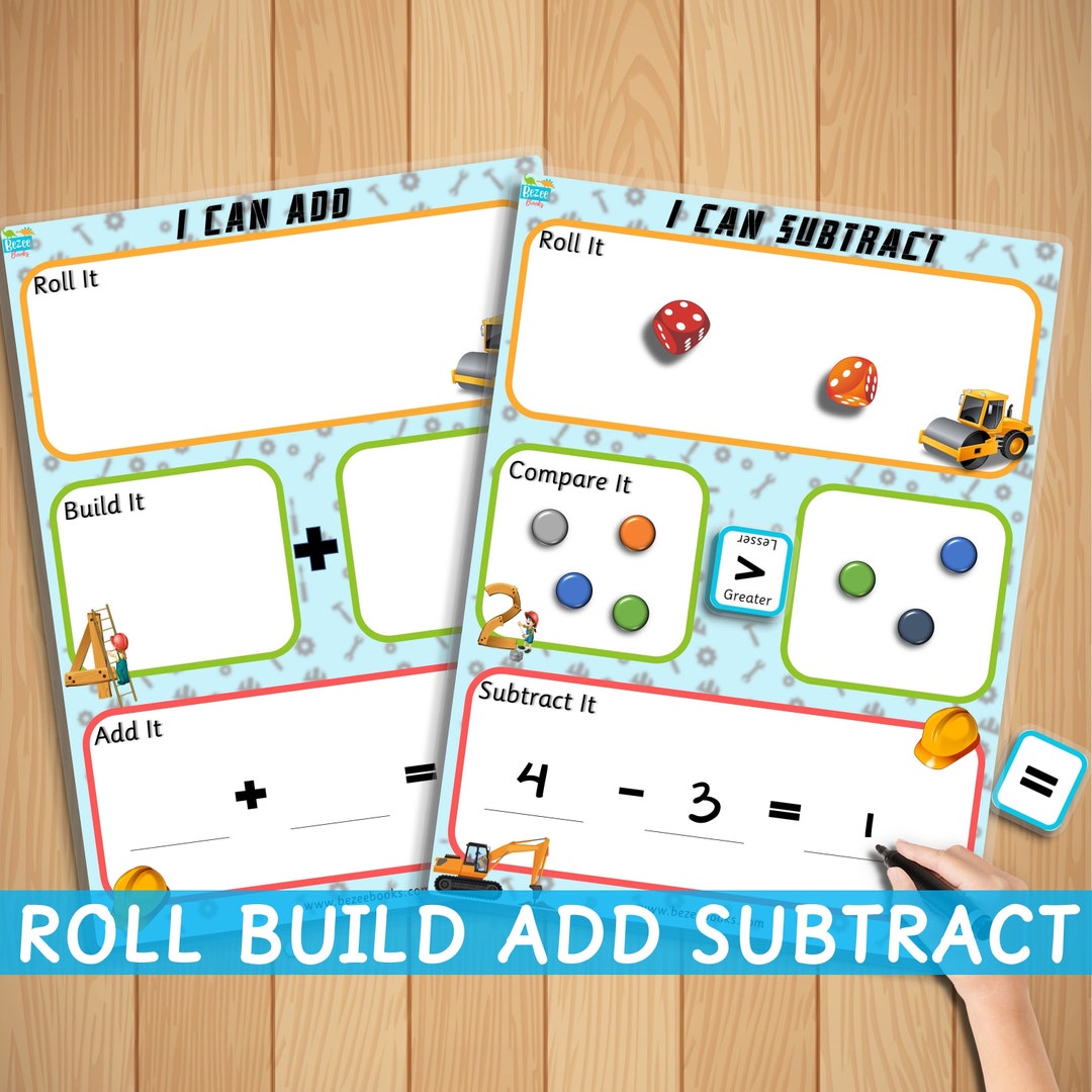 Roll Build Add Subtract Game Printable Worksheet Math Addition ...