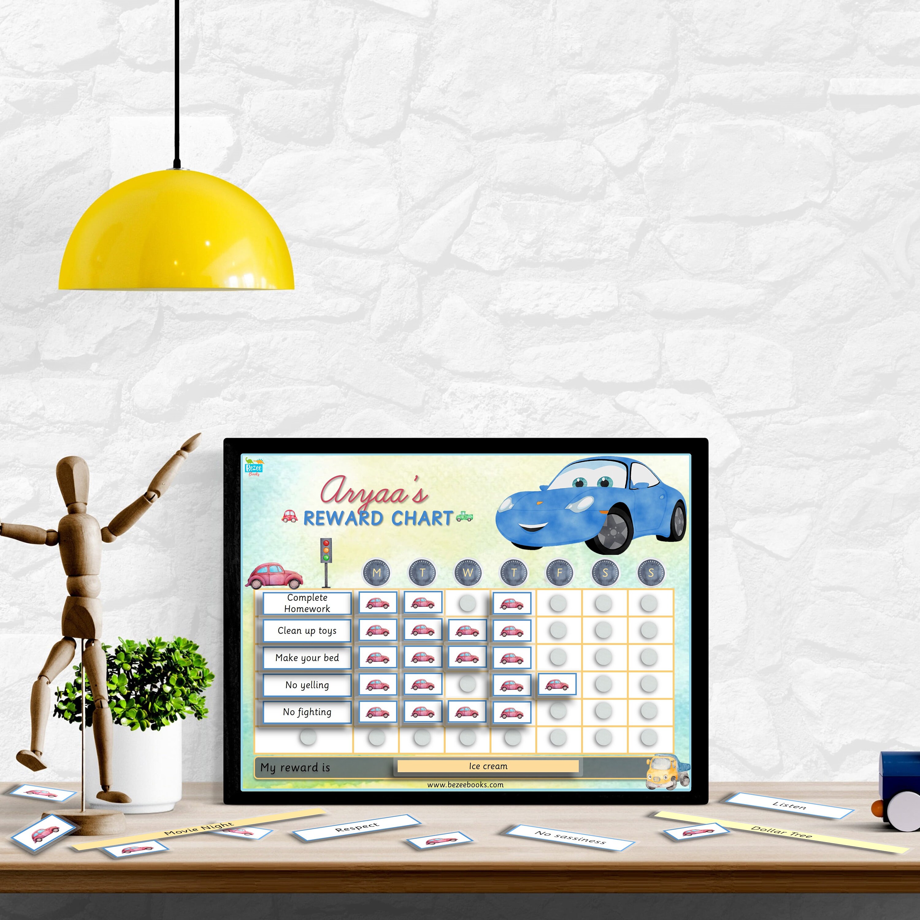 Cars Reward Chart Editable PDF Printable Behavior Chart Blue Red Floral ...