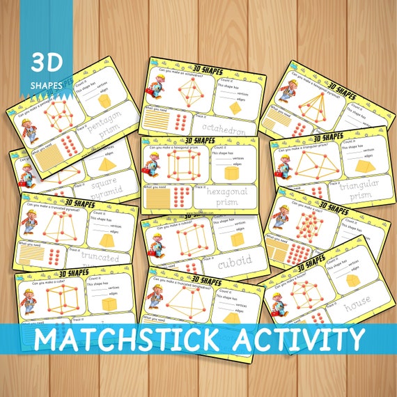 Matchstick and Playdoh 3D Shapes Learning Cards Homeschool | Etsy