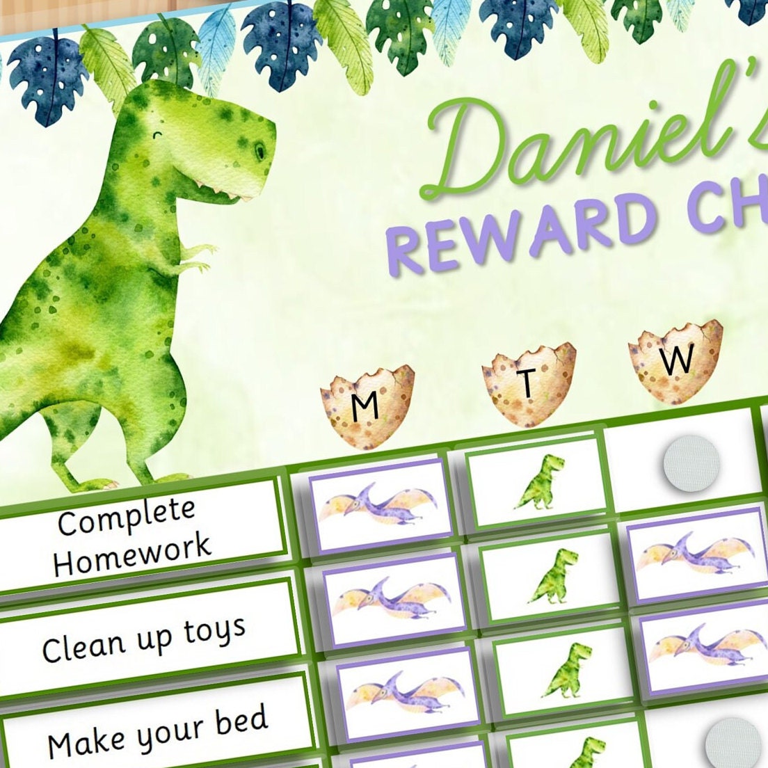 Dino Reward Chart Editable PDF Printable Behavior Chart Green Purple ...