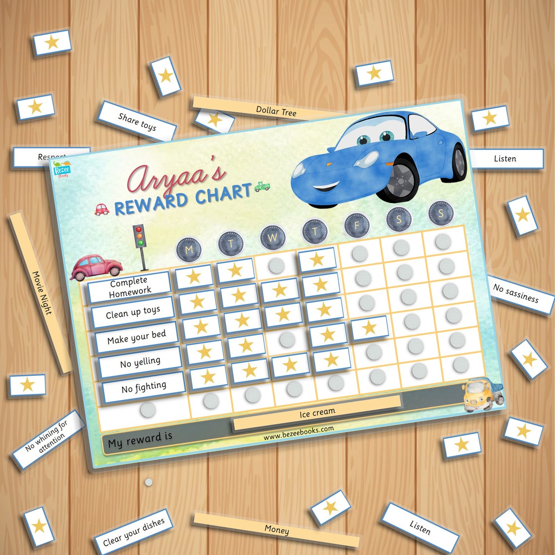 Cars Reward Chart Editable PDF Printable Behavior Chart Blue Red Floral ...
