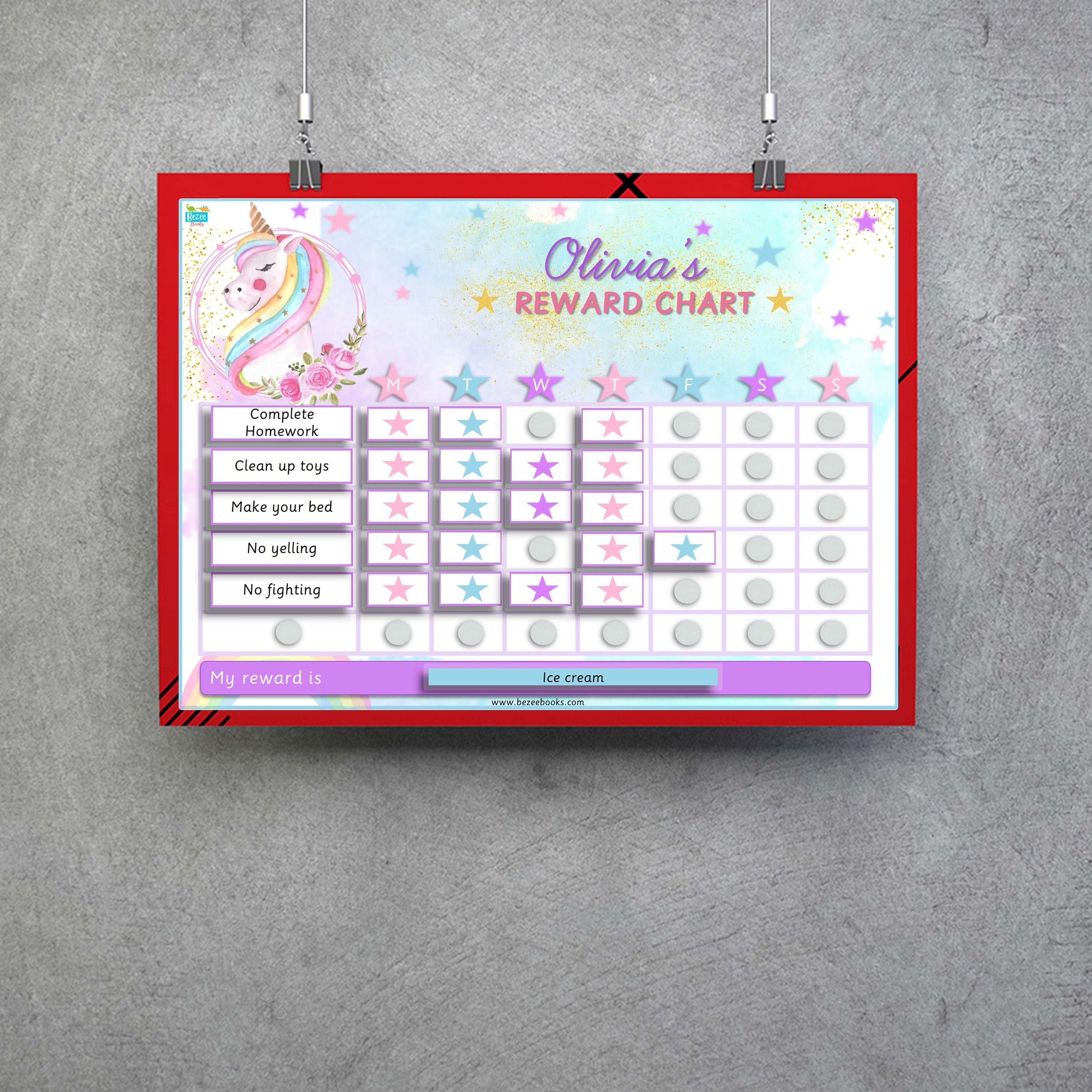 Unicorn Reward Chart Editable PDF Printable Behavior Chart Pink Gold ...