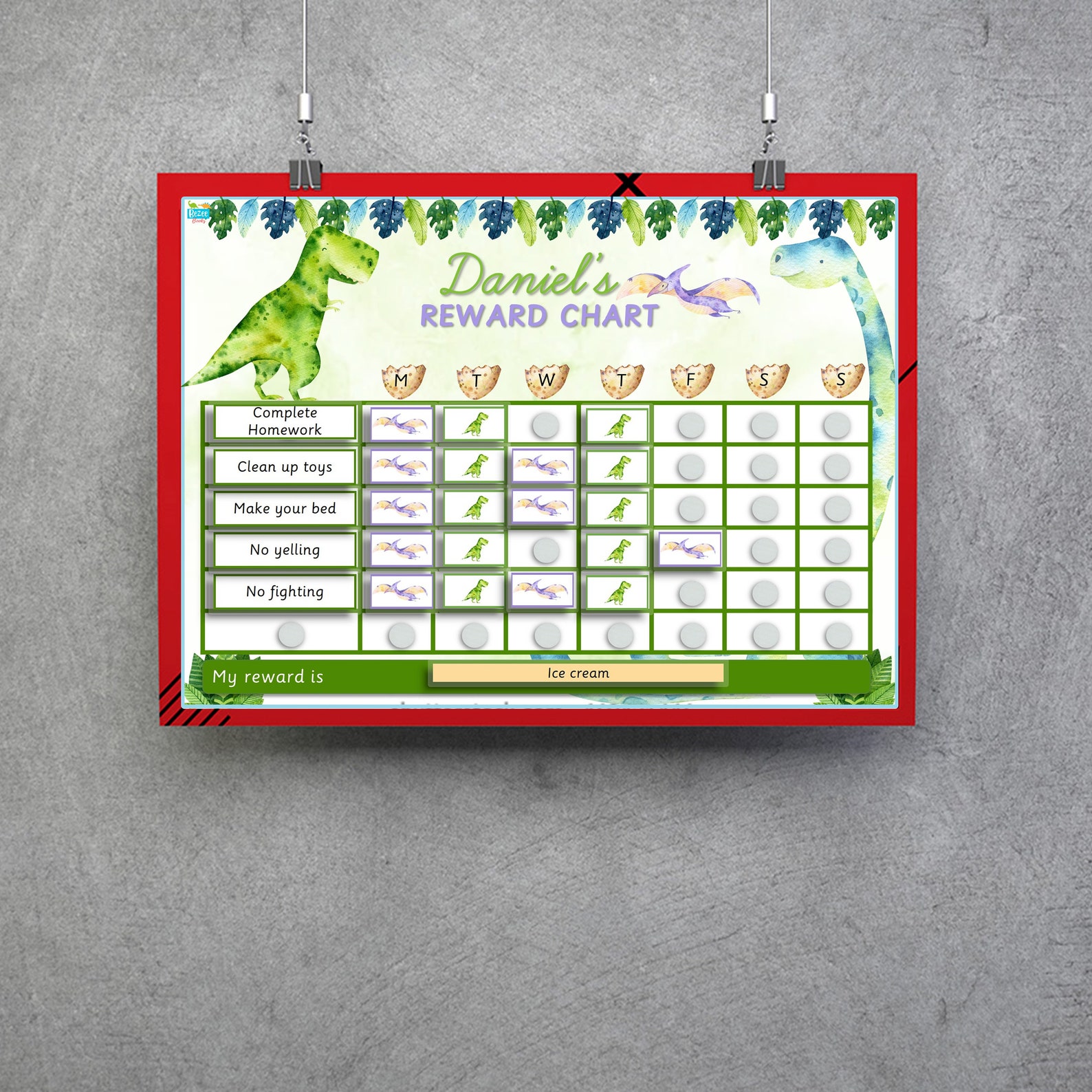 Dino Reward Chart Editable PDF Printable Behavior Chart Green - Etsy Canada