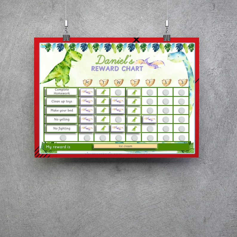 Dino Reward Chart Editable PDF Printable Behavior Chart Green - Etsy Canada