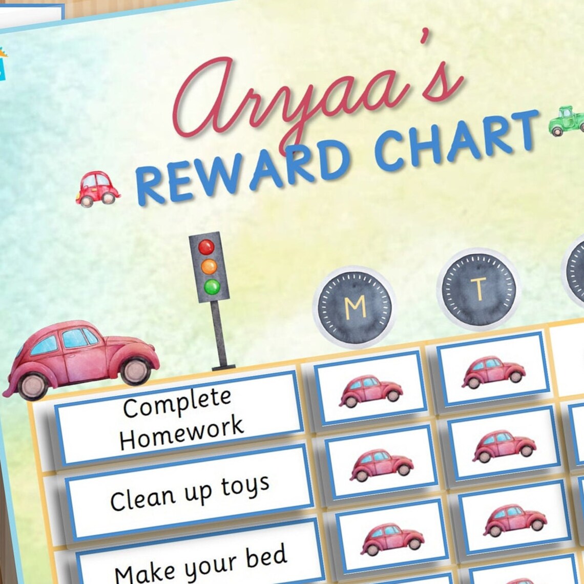 Cars Reward Chart Editable PDF Printable Behavior Chart Blue Red Floral ...