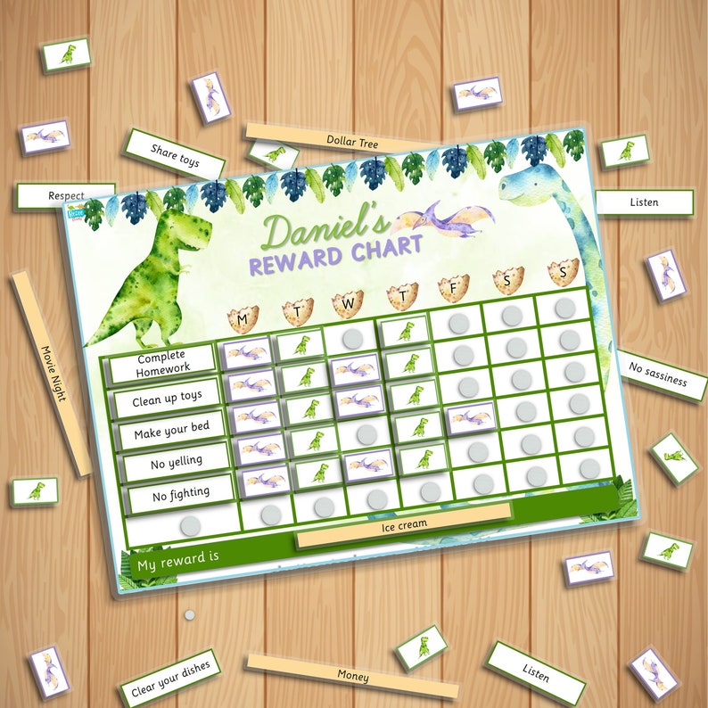 Dino Reward Chart Editable PDF Printable Behavior Chart Green Purple ...