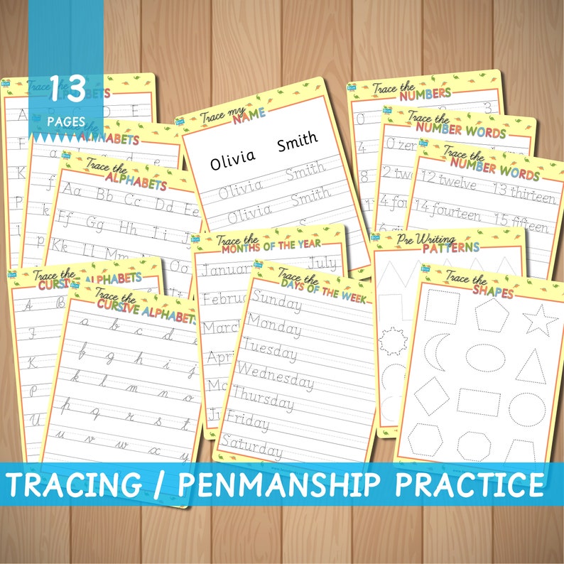 Tracing Penmanship Practice Worksheet Editable Name, Printable Alphabet ...