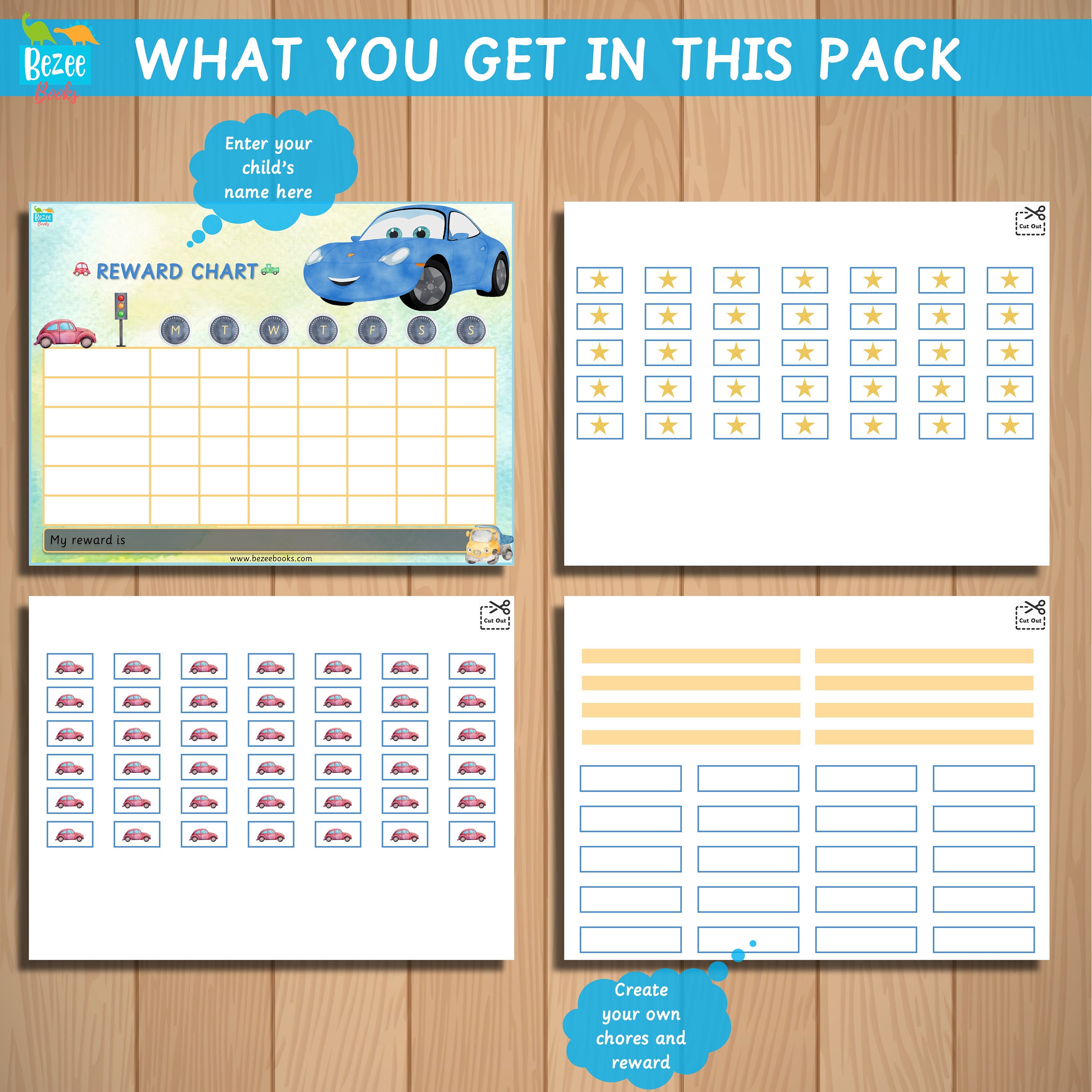 Cars Reward Chart Editable PDF Printable Behavior Chart Blue Red Floral ...