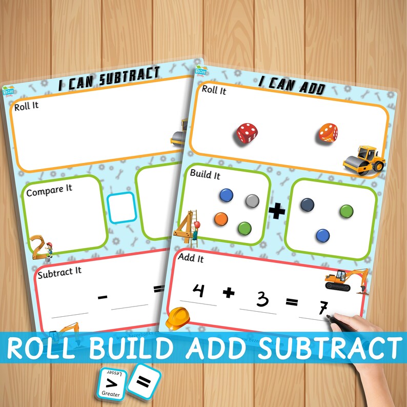 Roll Build Add Subtract Game Printable Worksheet Math Addition ...