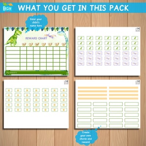 Dino Reward Chart Editable PDF Printable Behavior Chart Green Purple ...