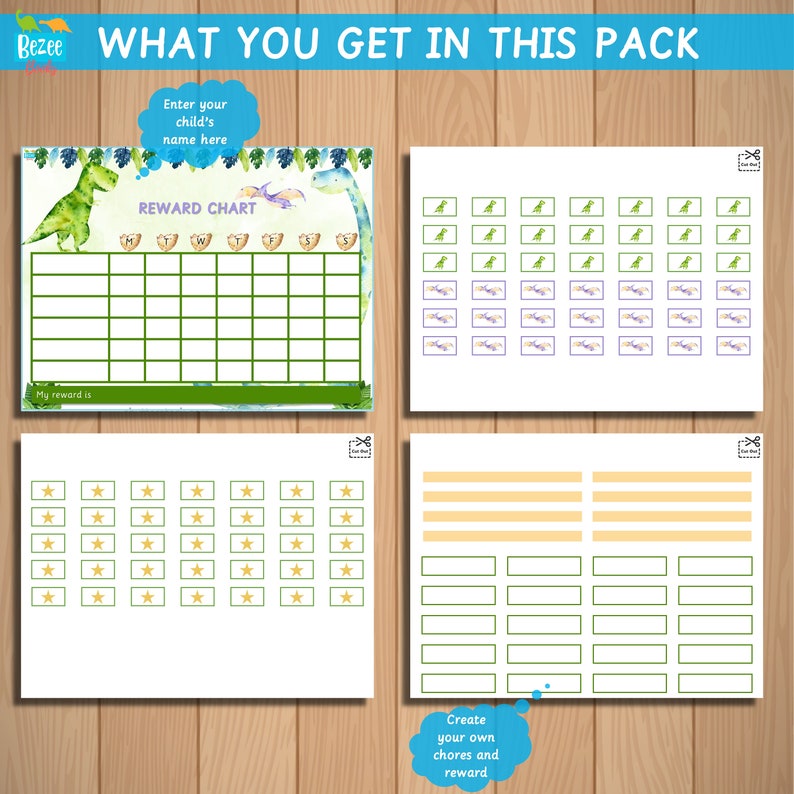 Dino Reward Chart Editable PDF Printable Behavior Chart Green Purple ...