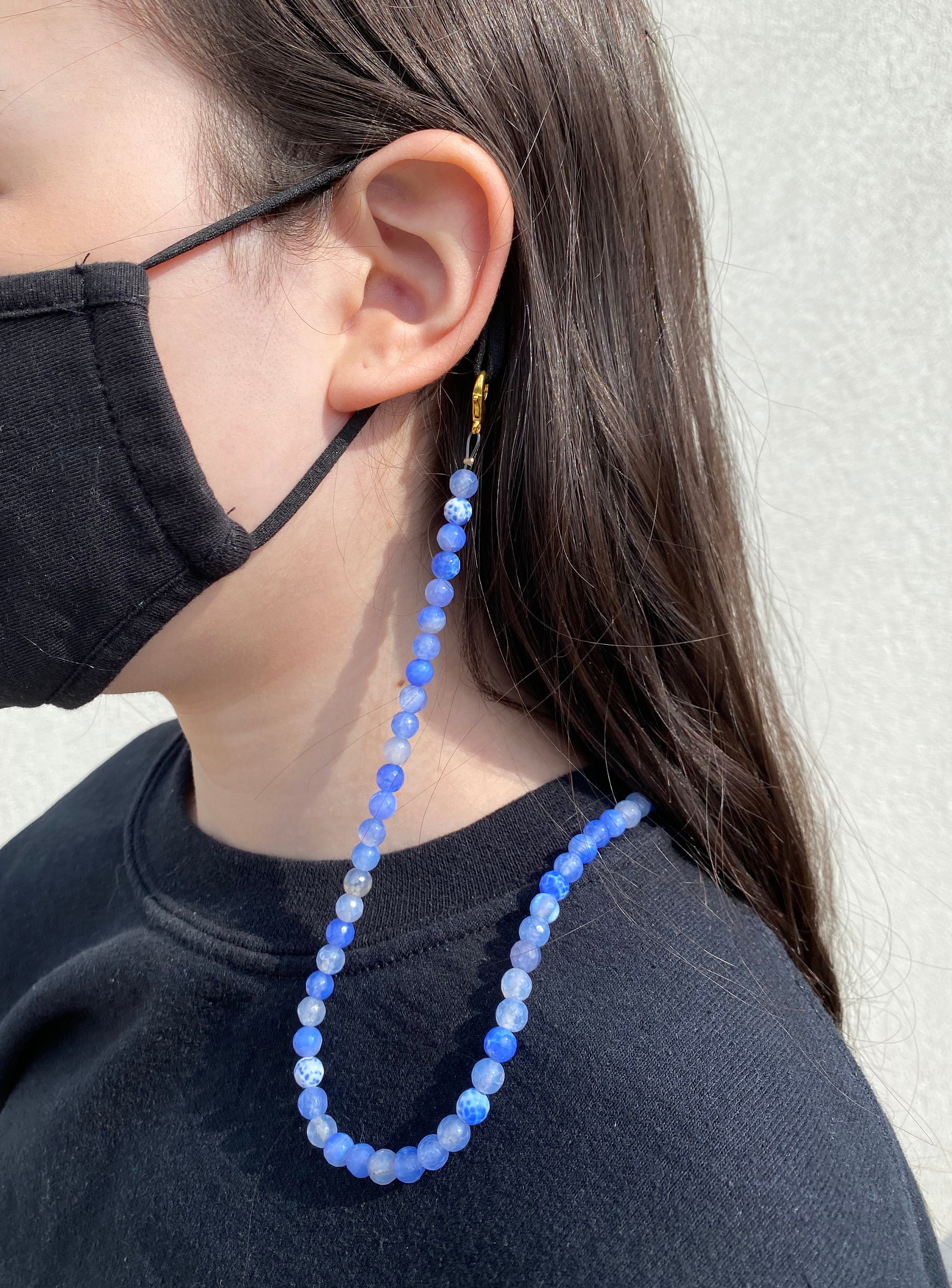 Beaded Face Mask Chain Deep Blue | Etsy