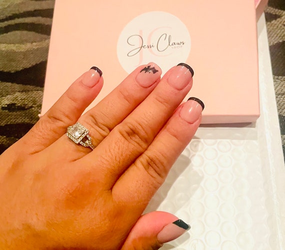 Halloween Bat Frenchies French Tip Press on Nails Glue on - Etsy