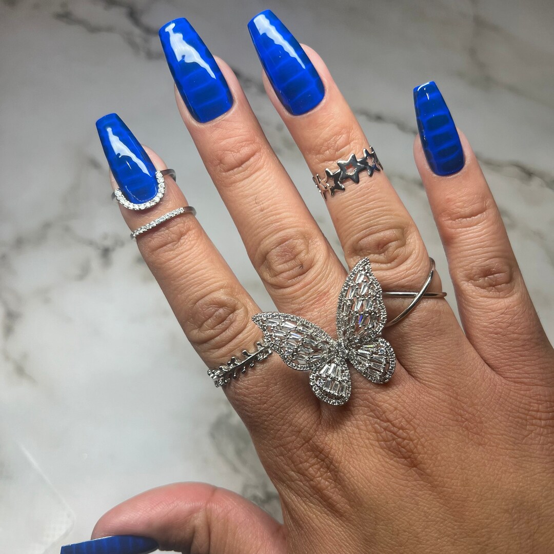 Royal Blue Crocodile Nails Bright Blue Nails Made to Order Glue on ...