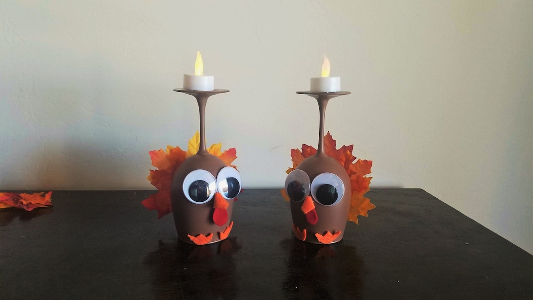 Turkey Candle Holder Small Wine Glass Candle Holder Thanksgiving ...