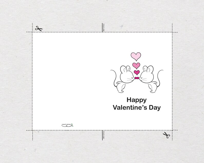Little Mice Print / Printable Valentine Day Card Pdf / Png Image File ...