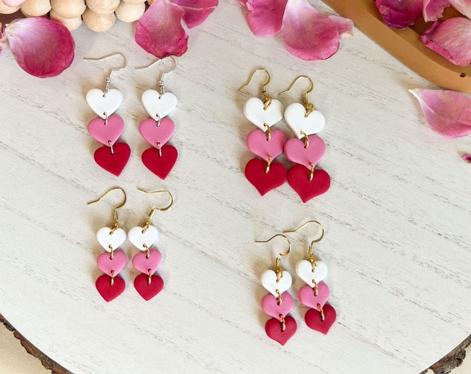 Triple Heart Earrings Heart Drop Earrings Heart Earrings Heart Dangle ...