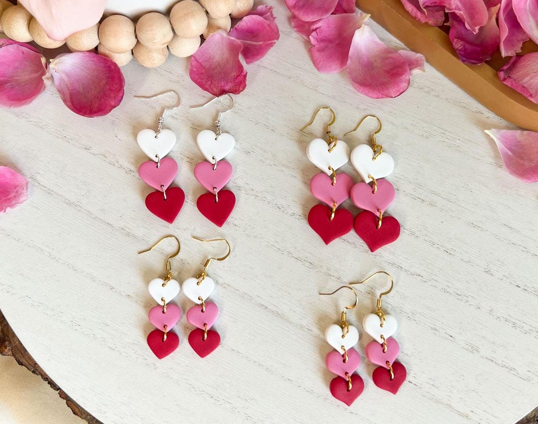Valentine's Day 3-tiered Heart Dangles |polymer Clay Heart Earrings ...