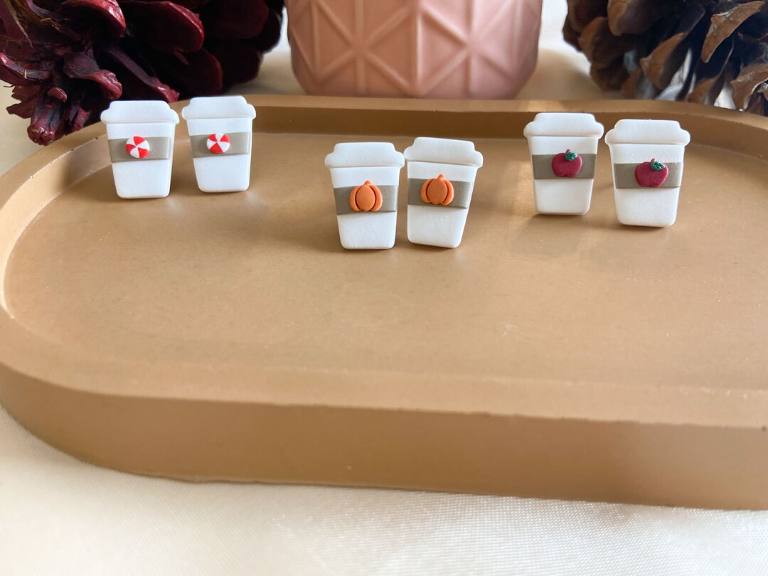 Coffee Cup Polymer Clay Studs/travel Coffee Cup Studs/coffee Earrings/fall Autumn Earrings ...