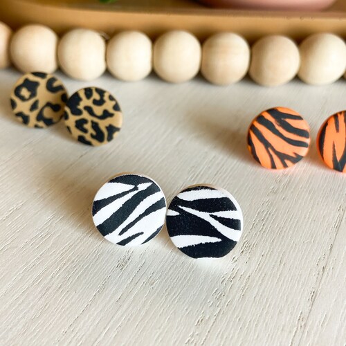 Round Animal Print Polymer Clay Studs 3 Pair Set Zebra - Etsy