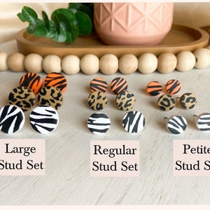 Round Animal Print Polymer Clay Studs |3 Pair Set |zebra Print Studs ...