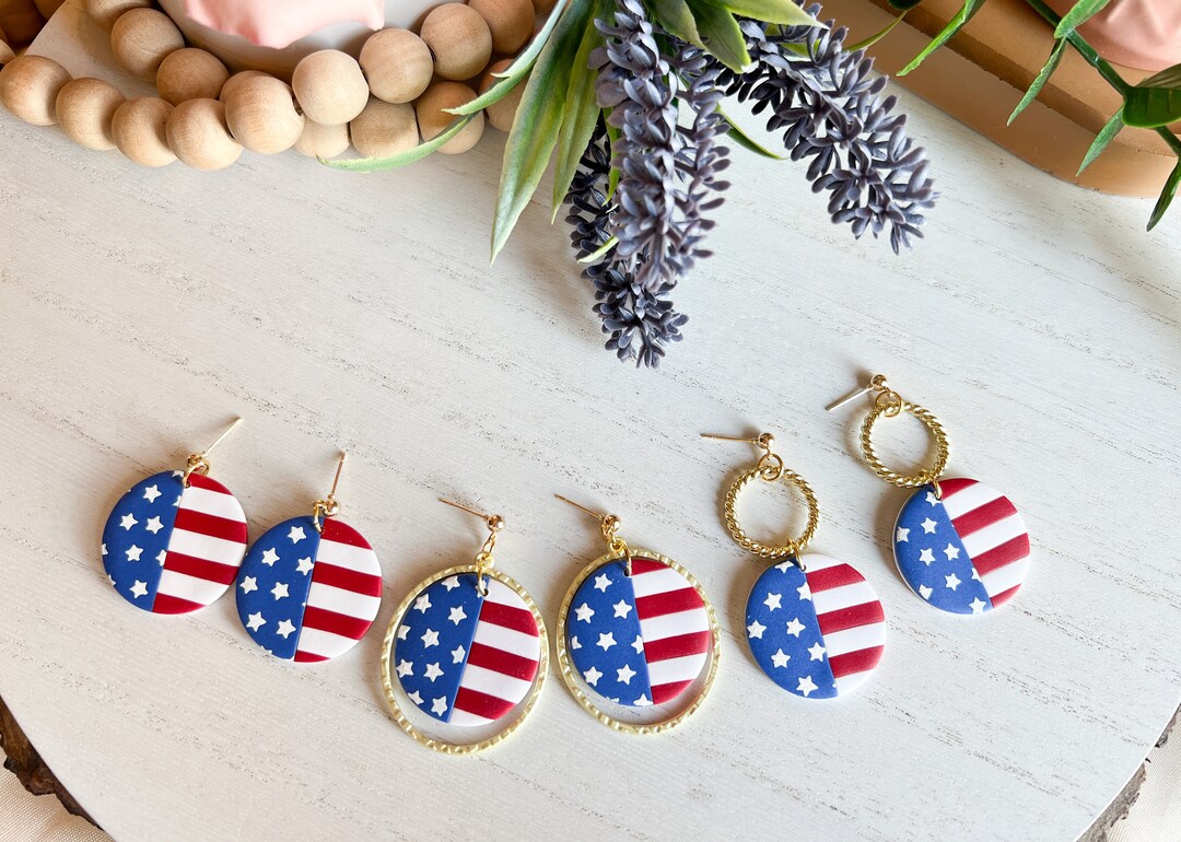 4th of July Polymer Clay Flag Earrings |memorial Day |independence Day ...