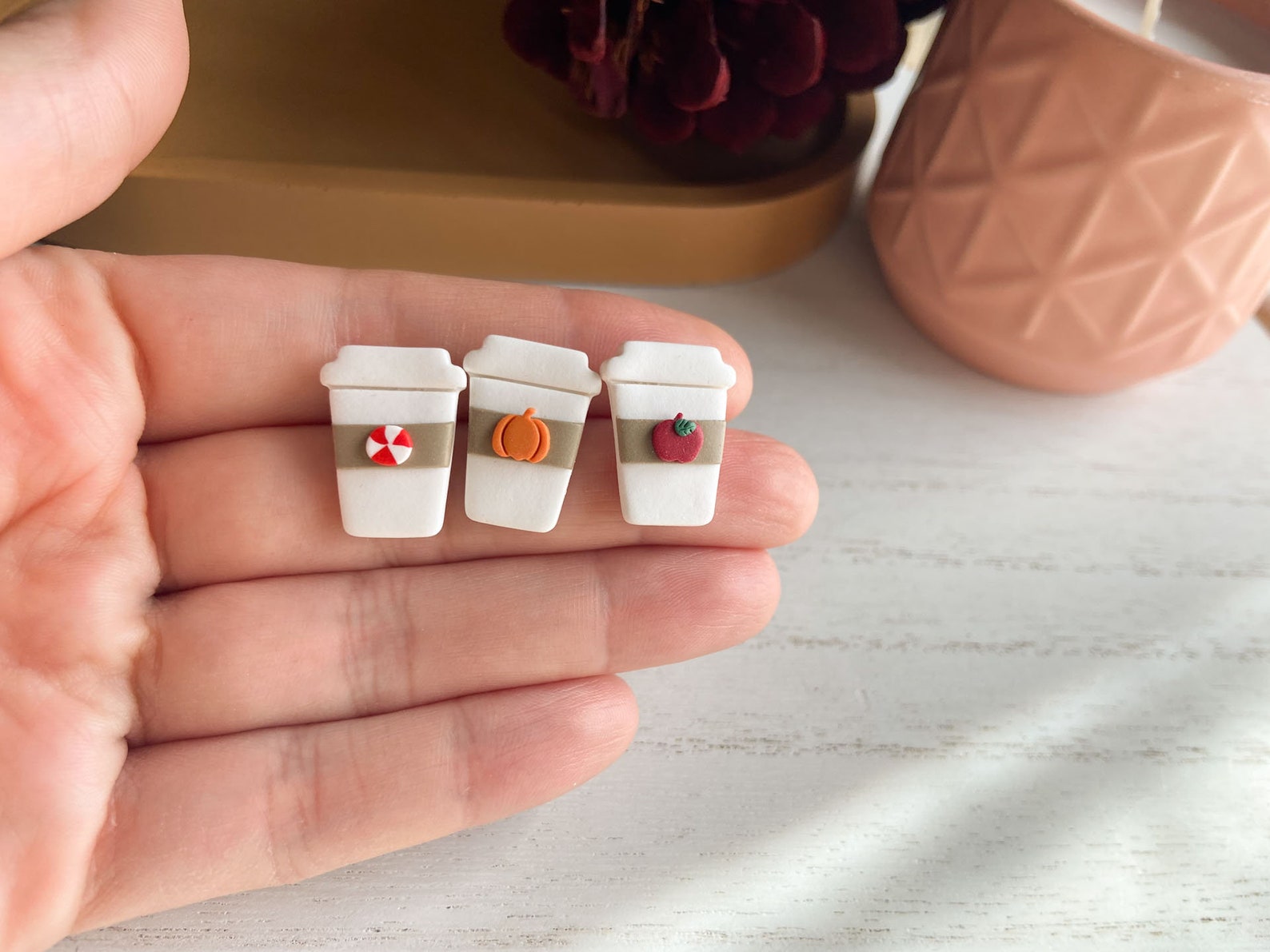Coffee Cup Polymer Clay Studs/travel Coffee Cup Studs/coffee - Etsy